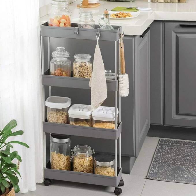 Smal trillevogn med hjul 40 × 13,5 × 86 cm – oppbevaringsvogn for ...