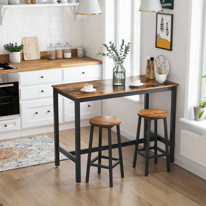 Barstoler, sett med 2 – rund industriell stil i brun og svart ...